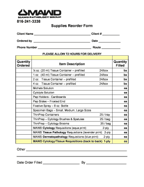 Fillable Online Supply Order Form-Word - MAWD Pathology Group, PA Fax ...