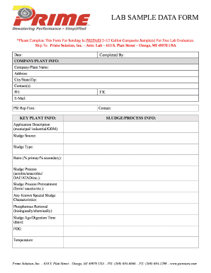 Fillable Online lab sample data form - Prime Solution Fax Email Print ...
