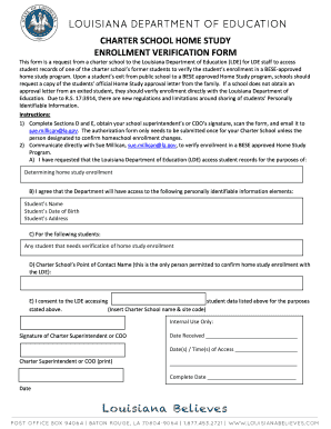 Fillable Online Charter School Home Study Enrollment Verification Form ...