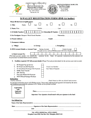 Fillable Online B-WALLET REGISTRATION FORM (BNB A/c holder) Fax Email ...