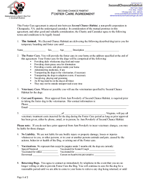 Fillable Online Foster Care Agreement - Safe Kitty Harbor Fax Email ...