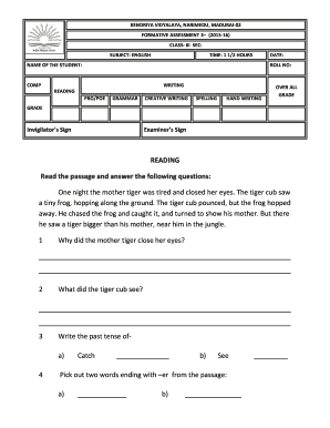Fillable Online READING Read the passage and answer the following ...