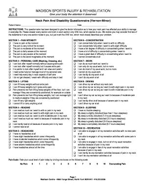 Fillable Online Neck Pain Questionnaire - Madison Clinic Fax Email ...