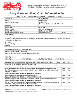Fillable Online meltonmowbraymarket co Entry Form and Food Chain ...