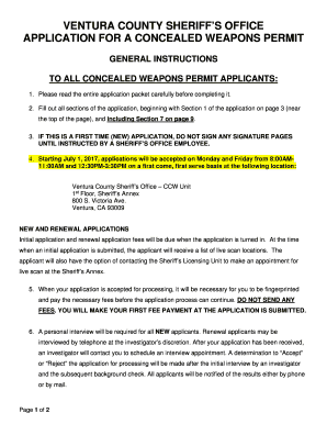 Fillable Online CCW Permit Application Instructions - Ventura County ...
