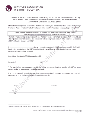Fillable Online consent to medical services plan of bc (msp) to deduct ...