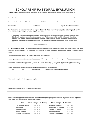 Fillable Online scholarship pastoral evaluation - Open Bible Central ...