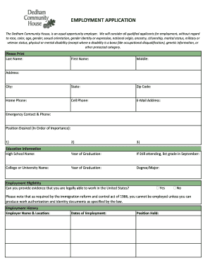 Fillable Online employment application - Dedham Community House Fax ...