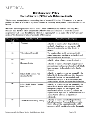 Fillable Online Reimbursement Policy Place of Service (POS) Code ...