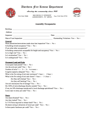 Fillable Online Assembly Occupancies Inspection Form - Town of Aberdeen ...