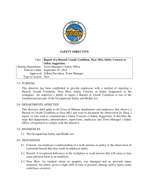 Fillable Online Report of a Hazard, Unsafe Condition, Near Miss, Safety ...