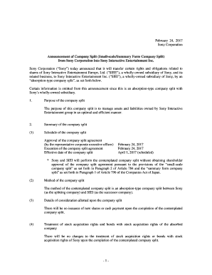 Fillable Online Announcement of Company Split (Small-scale/Summary Form ...