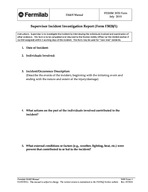 Fillable Online Supervisor Incident Investigation Report (Form F3020/1 ...