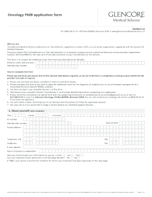 Fillable Online Oncology PMB application form - Glencore Medical Scheme ...