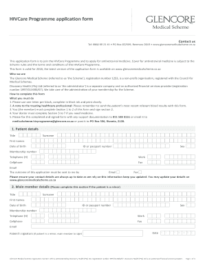 Fillable Online HIVCare Programme application form - Glencore Medical ...