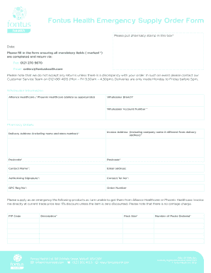 Fillable Online Fontus Health Emergency Supply Order Form Fax Email ...