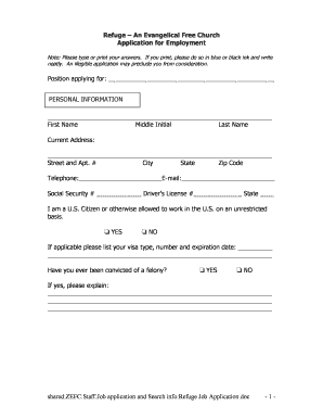 Fillable Online Refuge Job Application.doc Fax Email Print - pdfFiller