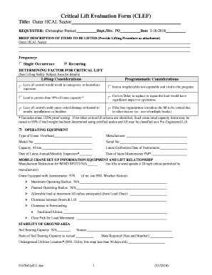 Fillable Online Critical Lift Evaluation Form (CLEF). Lifting Safety ...