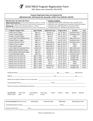 Fillable Online 2018 Program Registration Form - Muskingum Family YMCA ...