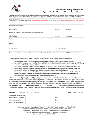 Sample Political Party Membership Form - Australian Liberty Alliance ...
