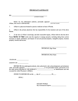 Fillable Online PHYSICIAN'S AFFIDAVIT RE: Fax Email Print - pdfFiller