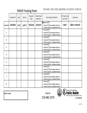 Fillable Online Canine Parvovirus Tracking Sheet for Veterinary Clinics ...