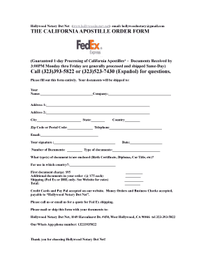 Fillable Online THE CALIFORNIA APOSTILLE ORDER FORM Call - Hollywood ...