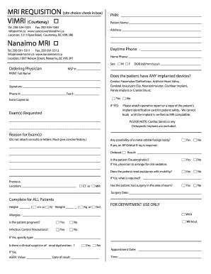 Fillable Online MRI REQUISITION (site choice: check in box) Fax Email ...