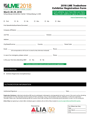 Fillable Online 2018 LME Tradeshow Exhibitor Registration Form Fax ...