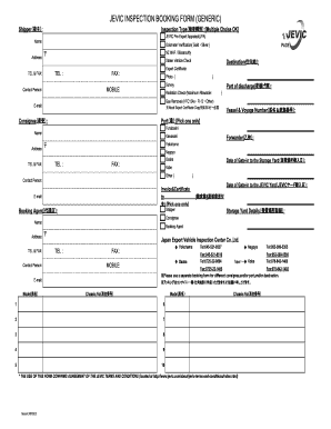 Fillable Online JEVIC INSPECTION BOOKING FORM (GENERIC) 1/1 Fax Email ...