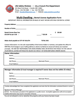Fillable Online Multi-Dwelling Rental License Application Fax Email ...
