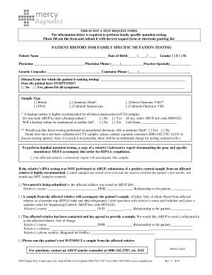 Fillable Online Patient History for Family Specific Mutation Testing ...