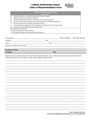 Fillable Online Lifetime Achievement Award Letter of Recommendation ...