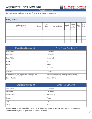 Fillable Online Registration Form 2018-2019 - St. Agnes Avon Fax Email ...