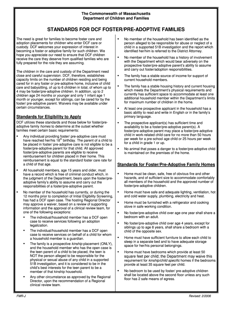 Fillable Online STANDARDS FOR DCF FOSTER/PRE-ADOPTIVE FAMILIES Fax ...