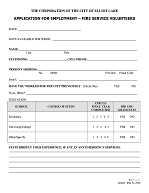 Fillable Online application for employmentfire service volunteers ...