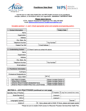 Fillable Online Practitioner Data Sheet - WPS Health Insurance Fax ...