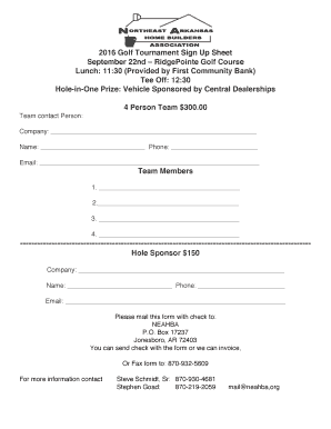 Fillable Online 2016 Golf Tournament Sign Up Sheet September 22nd ...