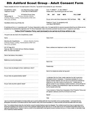 Fillable Online 8th Ashford Scout Group - Adult Consent Form Fax Email ...