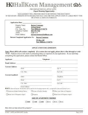 Fillable Online PRELIMINARY RENTAL APPLICATION -Equal Housing ...