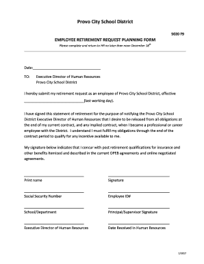 Fillable Online Retirement Request Form 5020 F11 - Provo City School ...