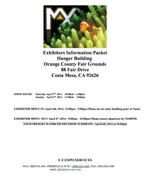 Fillable Online Exhibitors Information Packet Hanger Building Orange ...