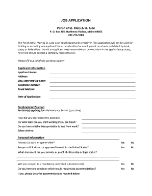 Fillable Online job application - The Parish of Saint Mary and Saint ...