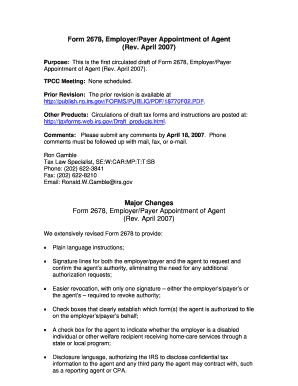 Fillable Online Form 2678 (Rev. April 2007). Employer Appointment of ...