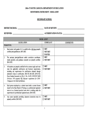 Fillable Online ed sc desk audit secondary school district/school Fax ...
