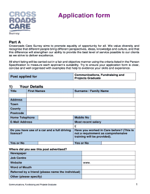 Fillable Online Application form - Crossroads Care Surrey Fax Email ...