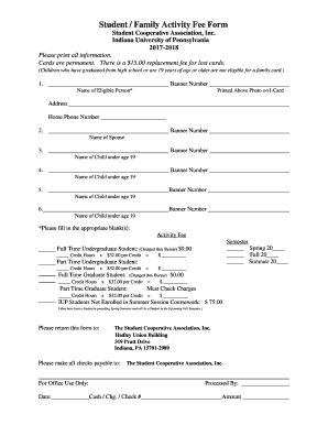 Fillable Online Student / Family Activity Fee Form - IUP Student Co-op ...