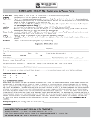 Fillable Online Registration & Waiver Form - Scare Away Hunger 5k Run ...