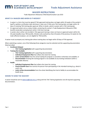 Fillable Online taa waiver of training form Fax Email Print - pdfFiller
