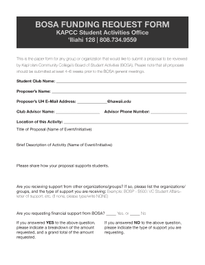 Fillable Online BOSA FUNDING REQUEST FORM Fax Email Print - pdfFiller